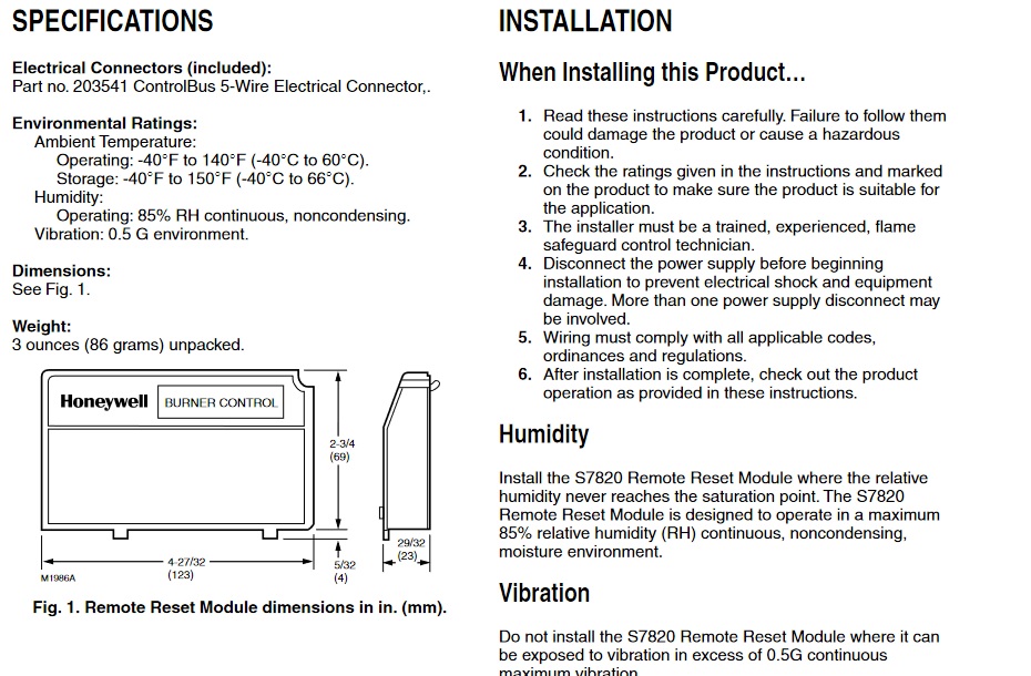 MODULO RESET REMOTO HONEYWELL P/N S7820A1007/U - Sito web
